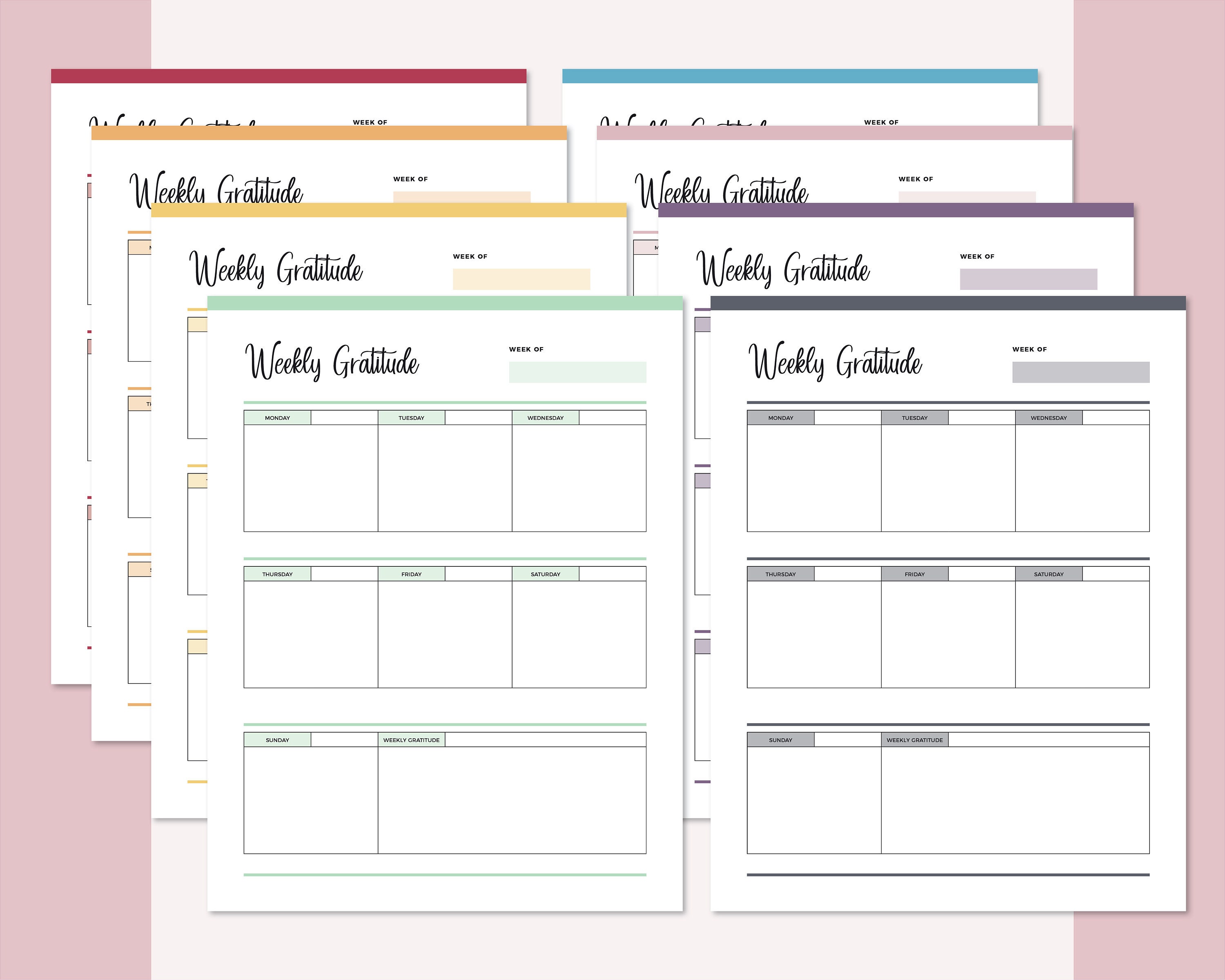 Printable Gratitude Journal, Weekly Gratitude Planner, Self Care ...