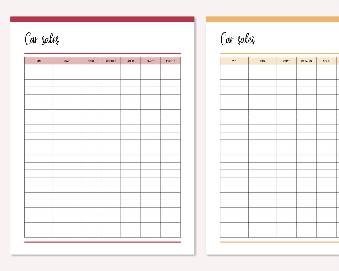 Printable Car Sales Tracker - Etsy