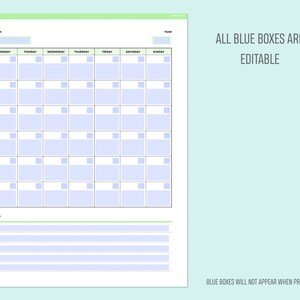 Editable Blank Calendar Template Printable, Calendar PDF, Monthly ...