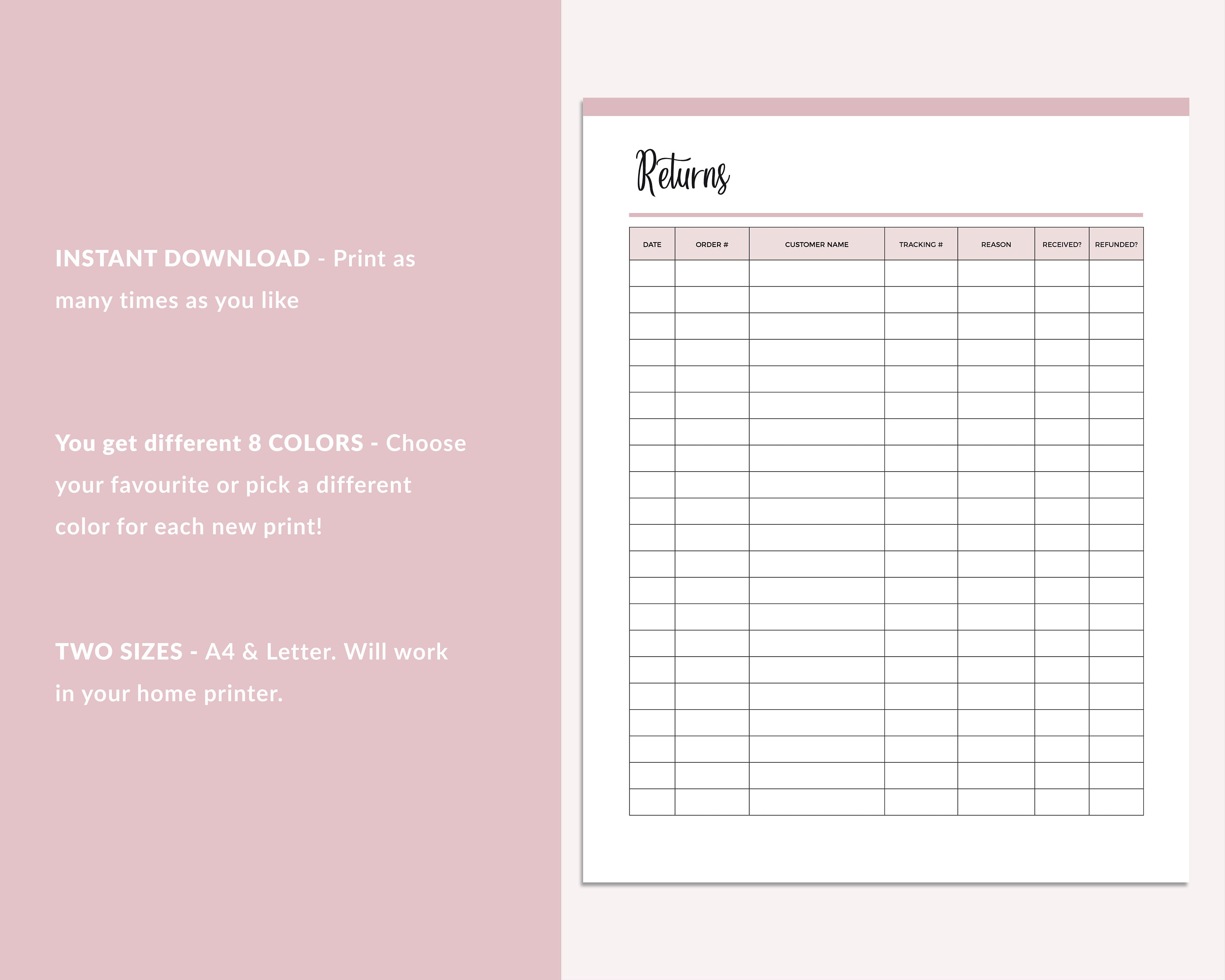 Printable returns tracker online business return sheet sales - Etsy.de