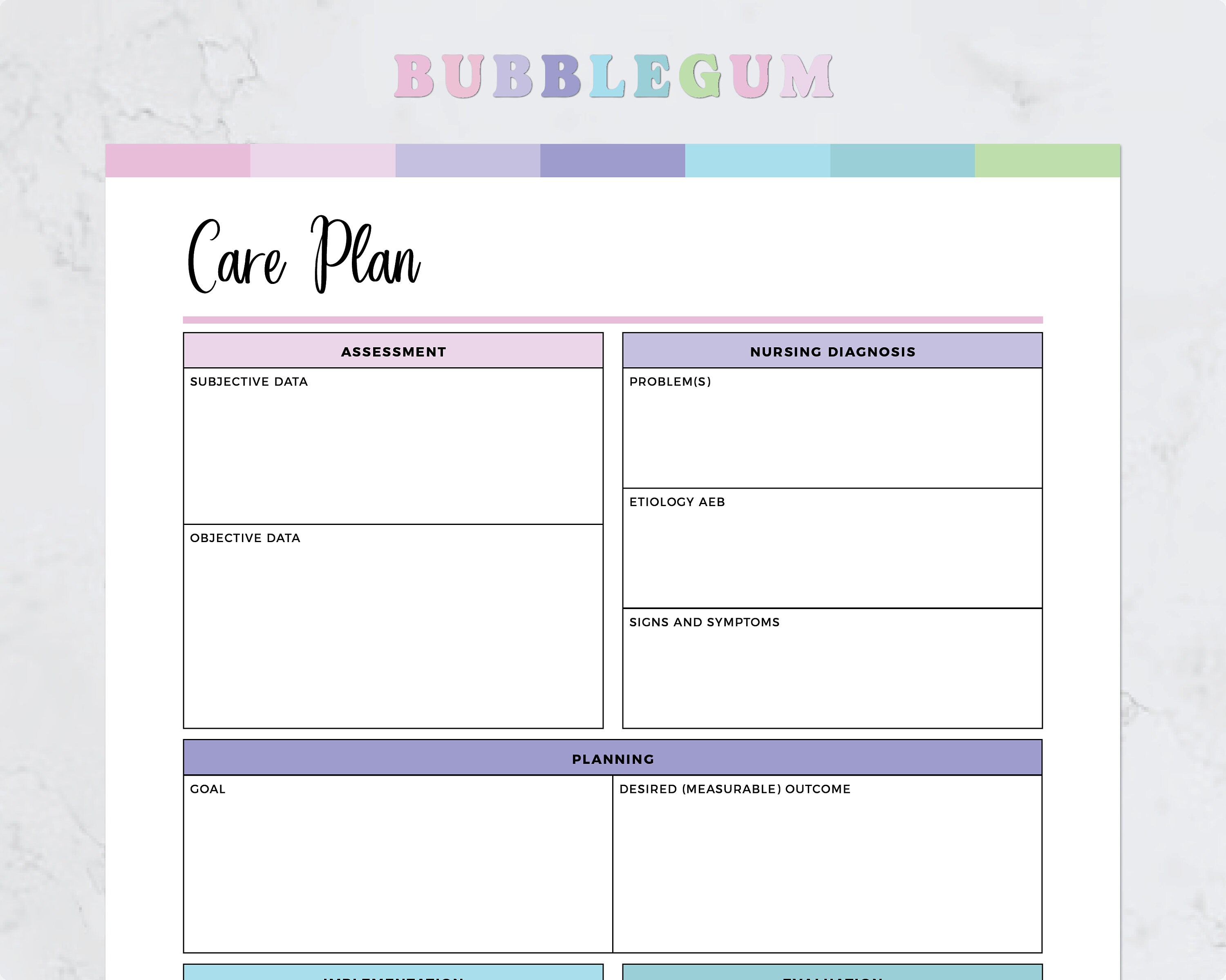 Printable Nursing Care Plan Template, Nursing Student Care Plan, Nurse ...
