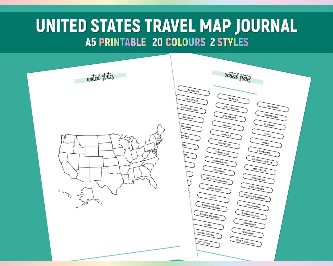 A5 United States Travel Map Journal, 50 US States Travel Tracker ...