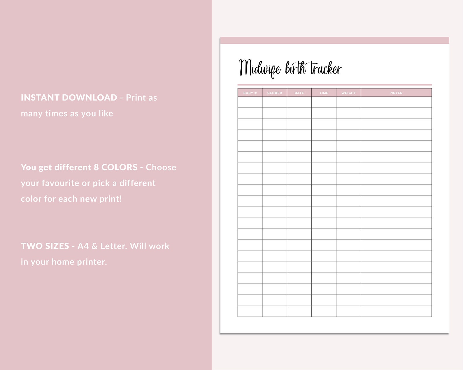 Printable Midwife Birth Tracker, Student Midwife Delivery Log, Babies ...
