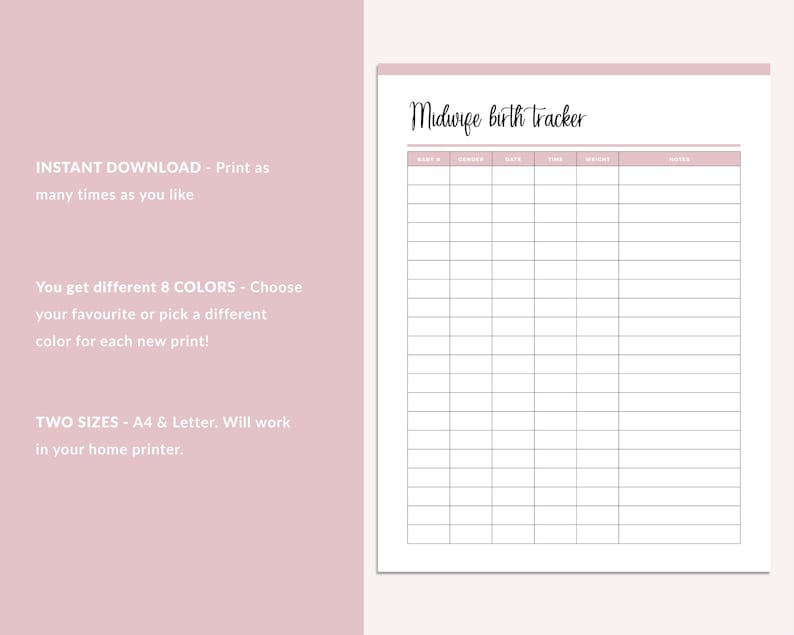 Printable Midwife Birth Tracker, Student Midwife Delivery Log, Babies ...
