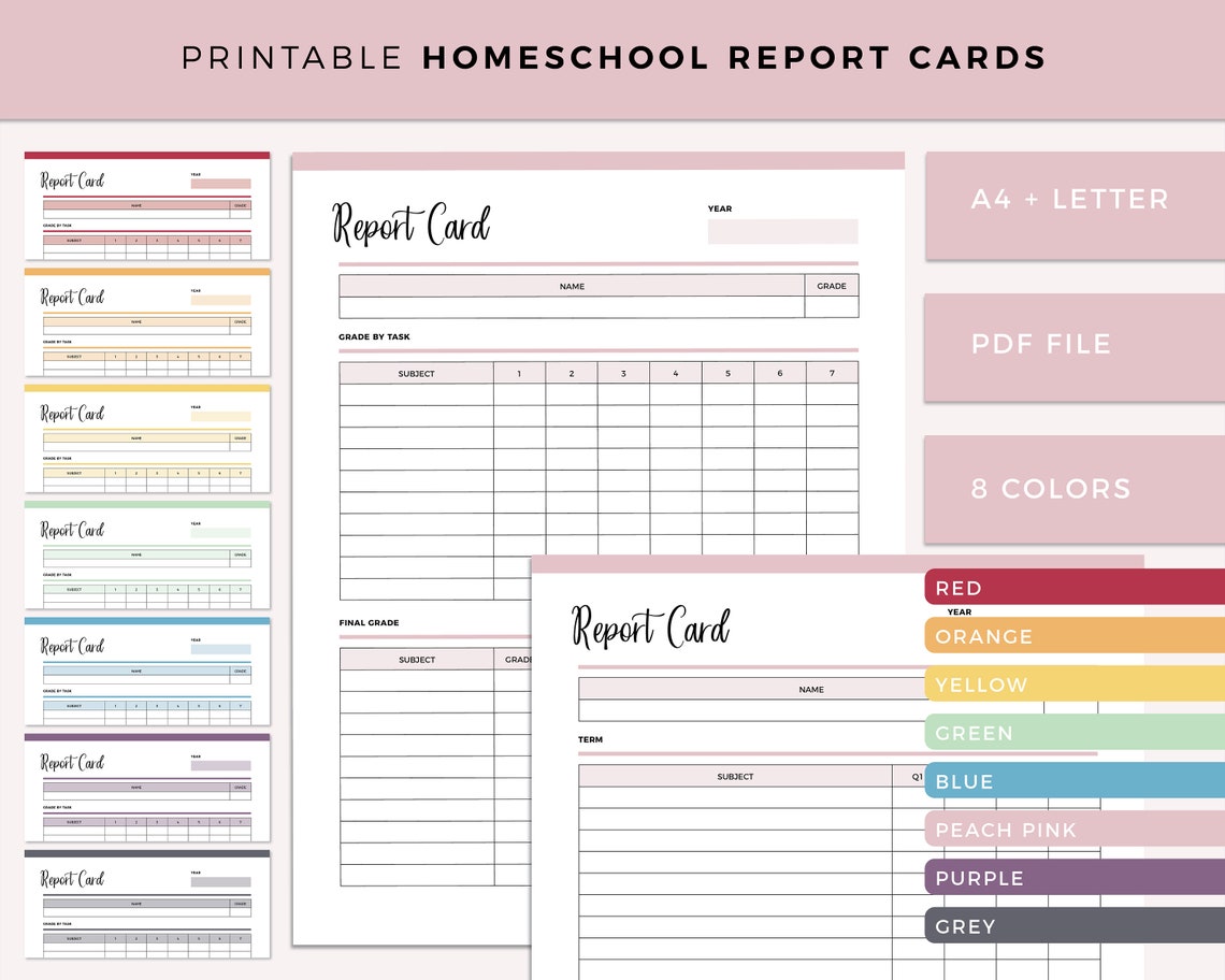 Printable Homeschool Report Card, Home School Report Template ...