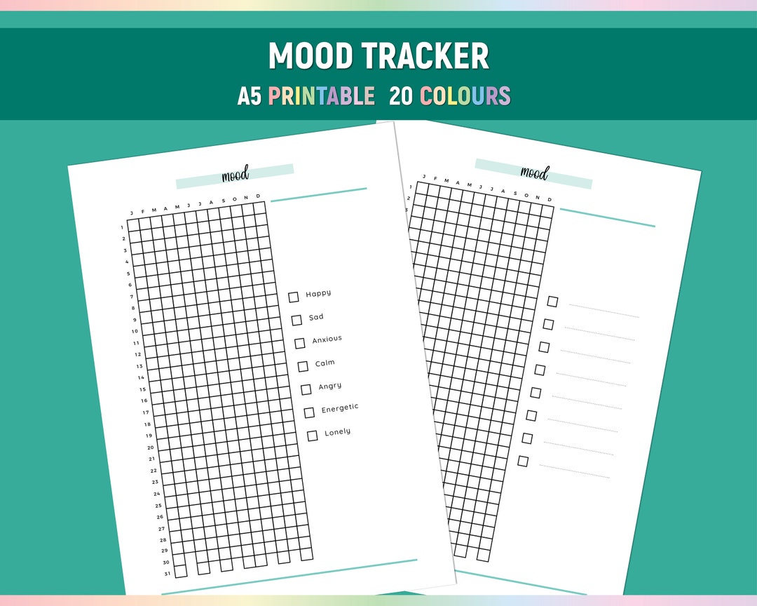 A5 Mood Tracker, Printable Mental Health Journal, Simple Emotional Wellness Chart, Daily Mood ...