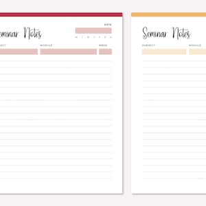 Printable Seminar Notes, Print at Home College Student Ruled Note ...