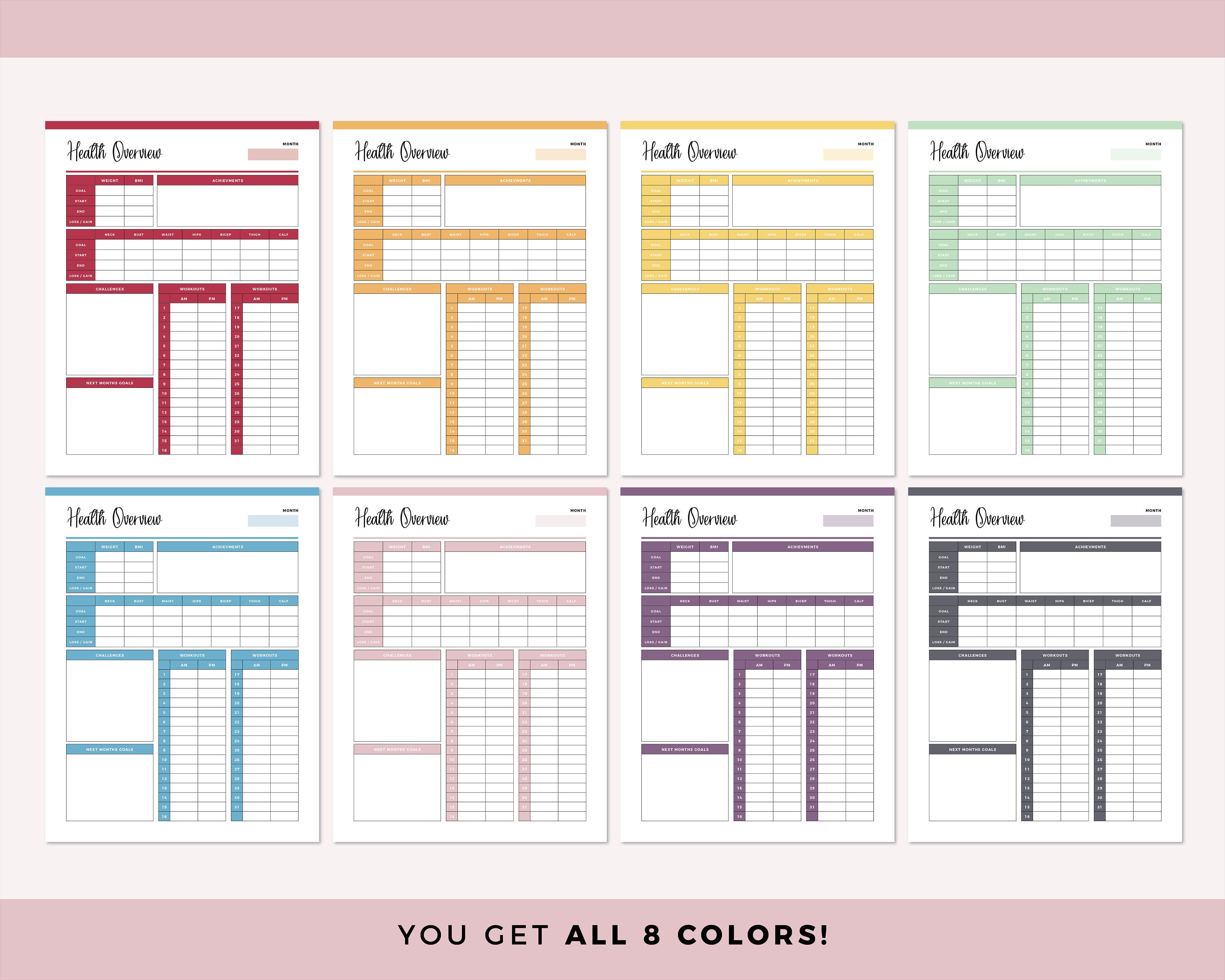 Monthly Health Tracker Printable, Weightloss Tracker, Weight Tracking ...