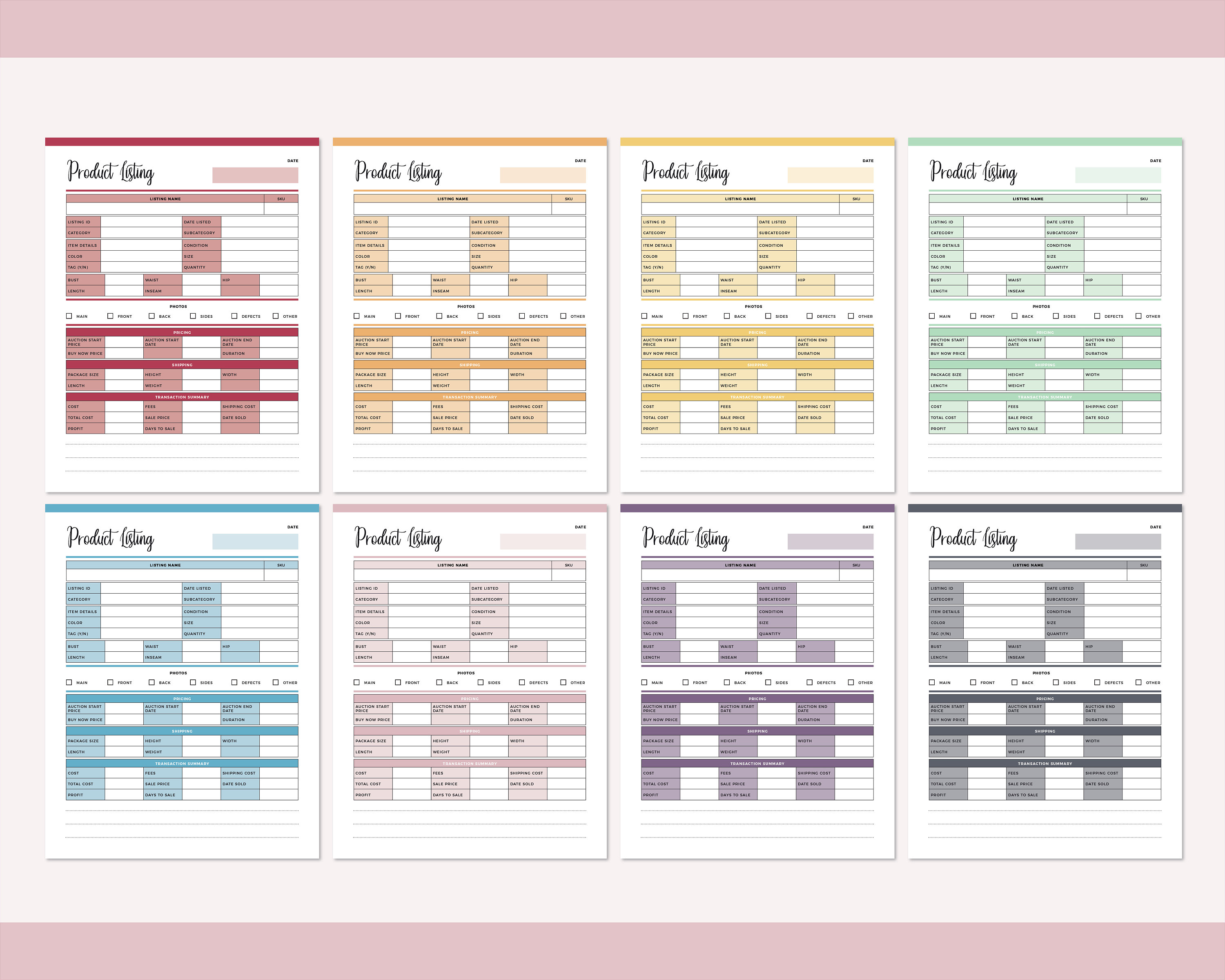 Printable Product Listing Sheet, Ebay Planner, Reseller Information ...