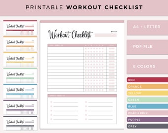 Printable Workout Checklist Print at Home Daily Exercise | Etsy