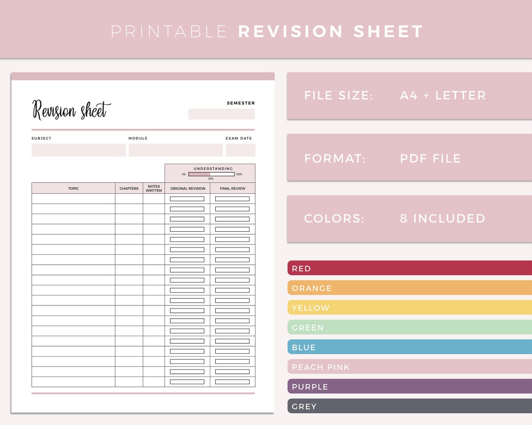 Printable Revision Checklist, Print at Home Study Sheet, School and ...
