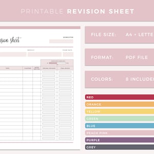Printable Revision Checklist, Print at Home Study Sheet, School and ...