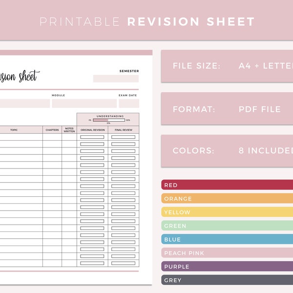 Printable Exam Revision Checklist - Etsy