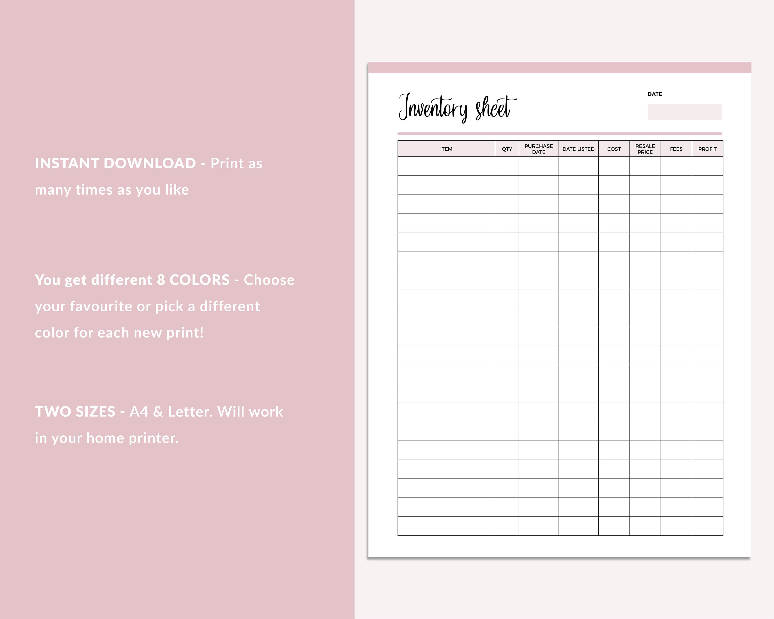 Reseller Inventory Sheet Printable, Small Business Inventory Tracker ...