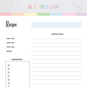 Recipe Template Printable, Blank Recipe Page, Cooking List Sheet ...
