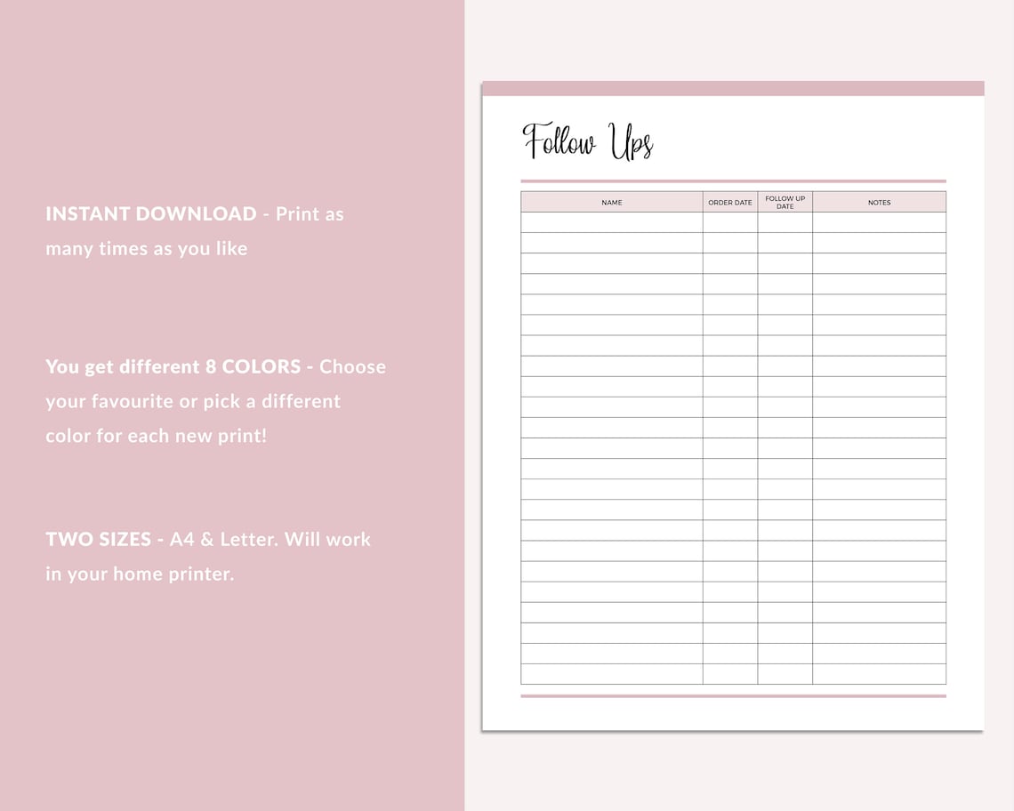 Printable Follow up Sheet Business Follow Ups Small Business | Etsy