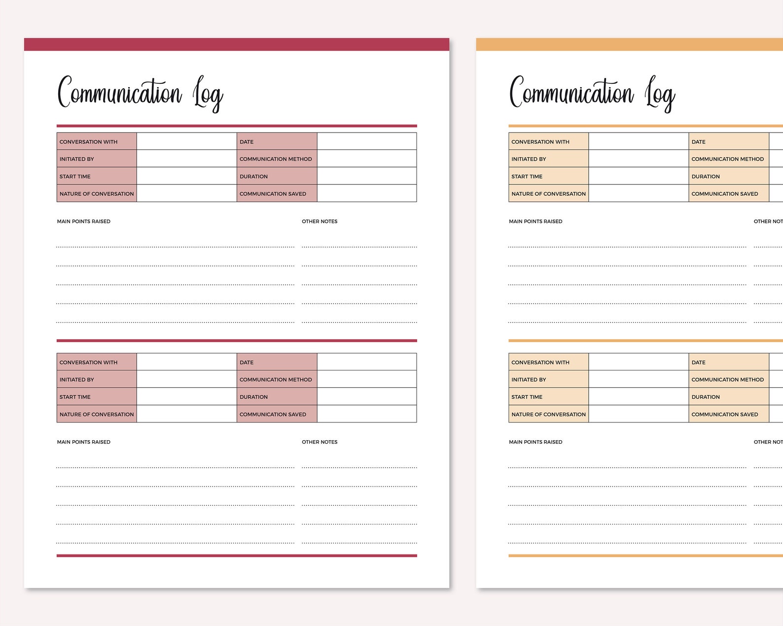 Printable Communication Log Call Log Template A4 and Letter - Etsy