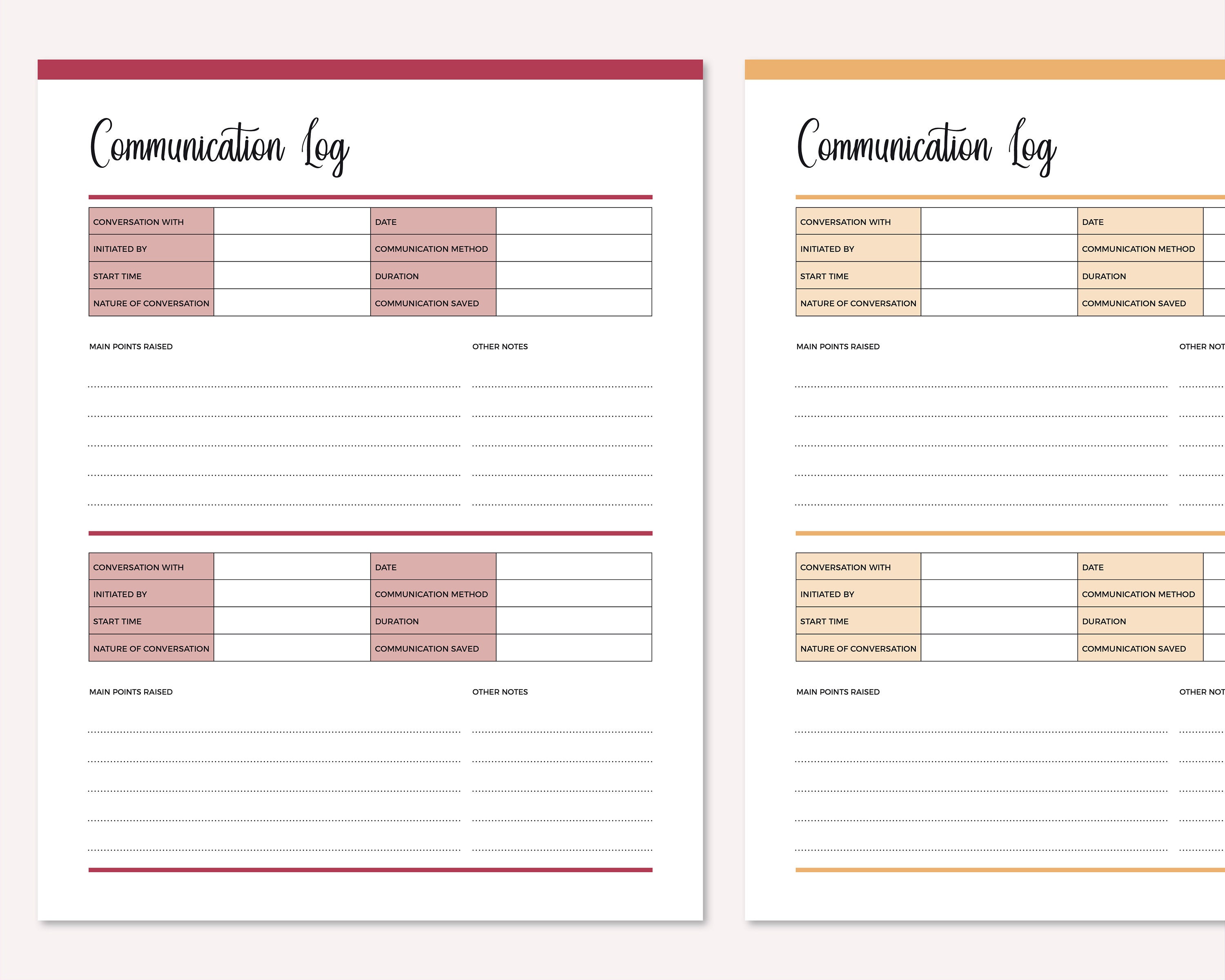 Printable Communication Log Call Log Template A4 and Letter - Etsy Canada