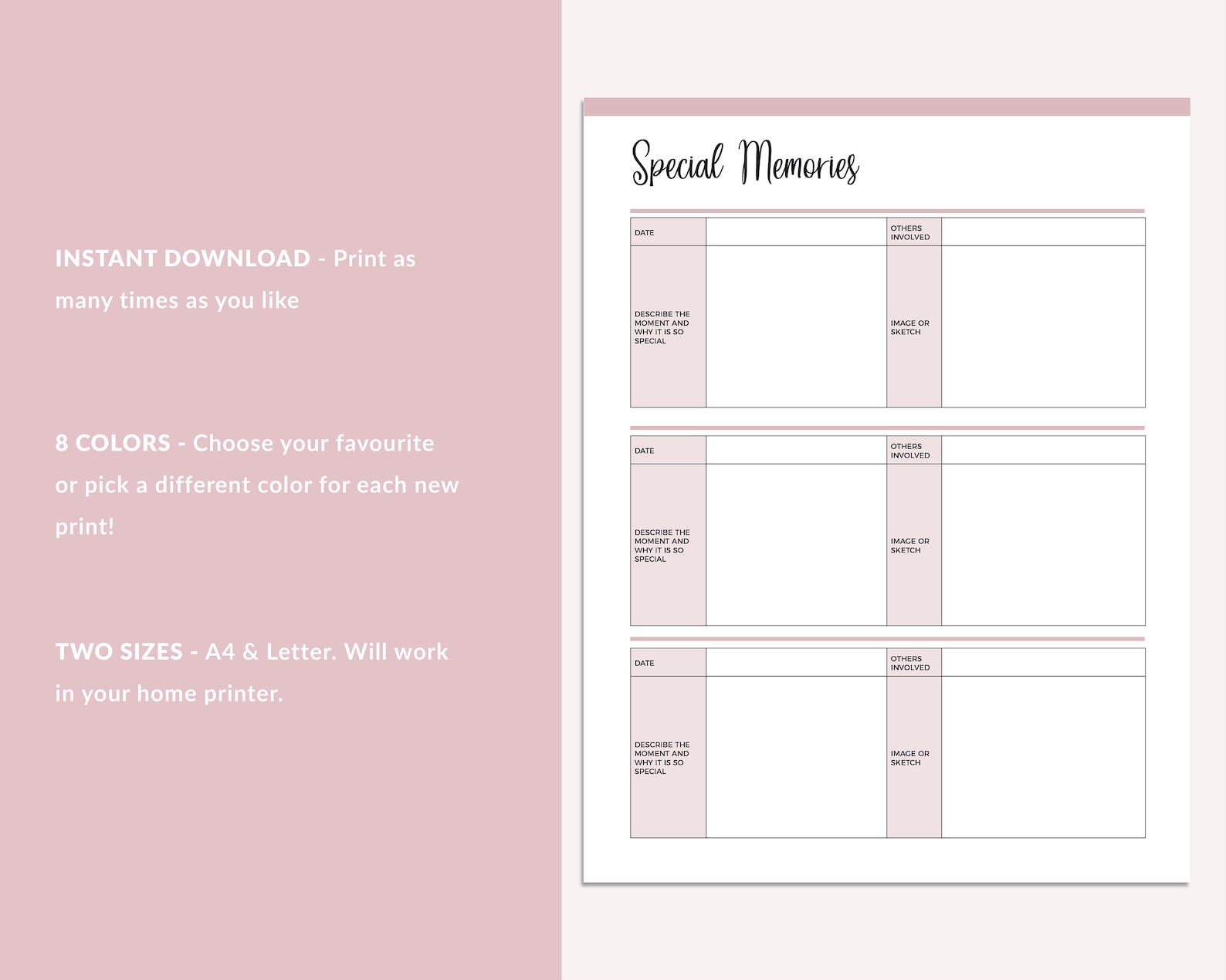 Printable Special Memories Diary, My Moments, Gratitude Journal ...
