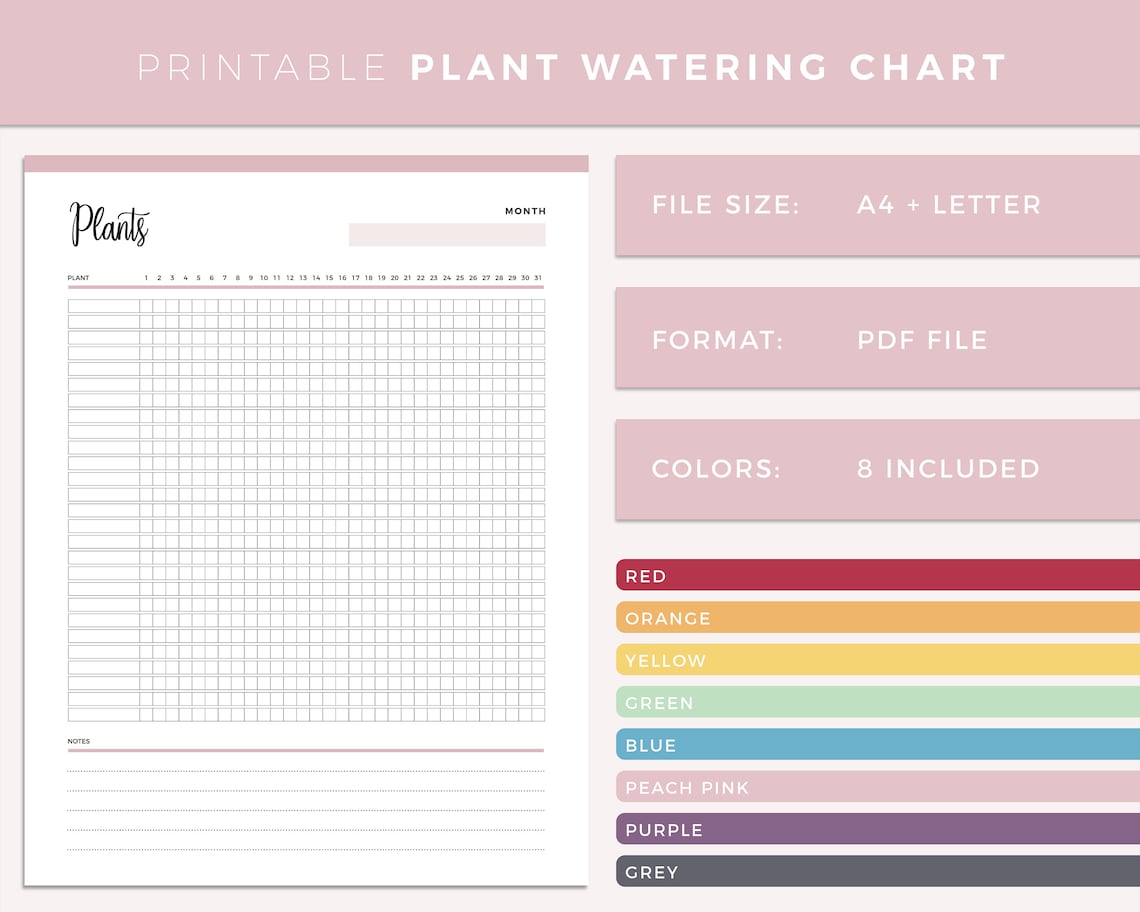 Printable plant watering chart print at home plant care | Etsy
