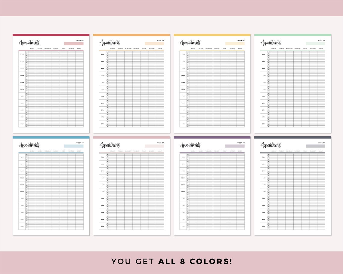 Printable Appointment Book, Print at Home Timeslot Booking Template for ...