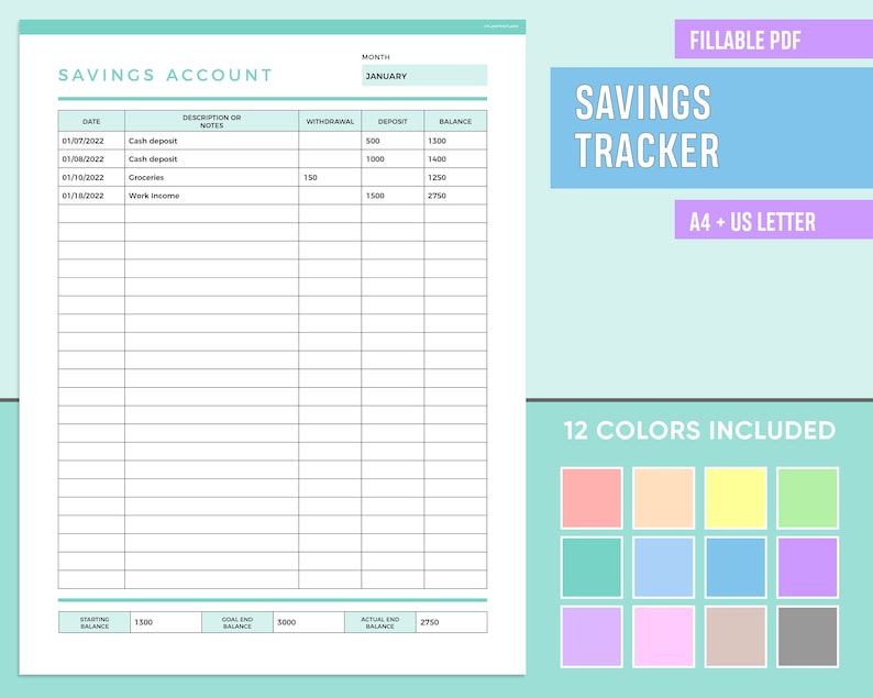 Editable Savings Tracker Printable Fillable Saving Tracker - Etsy