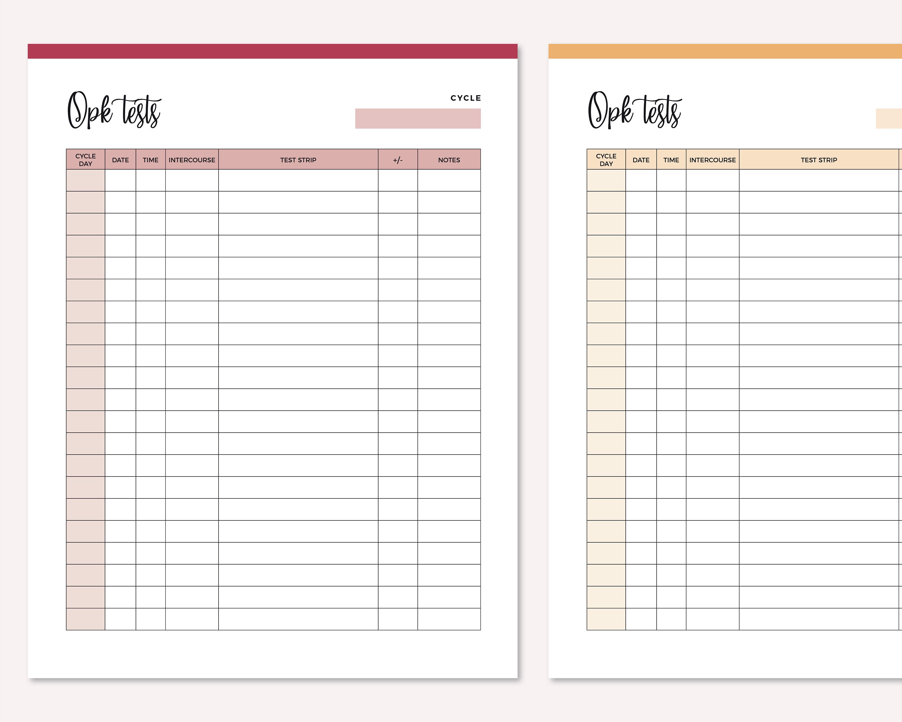 Printable OPK Test Sheet, Ovulation Tracker, Fertility Planner ...