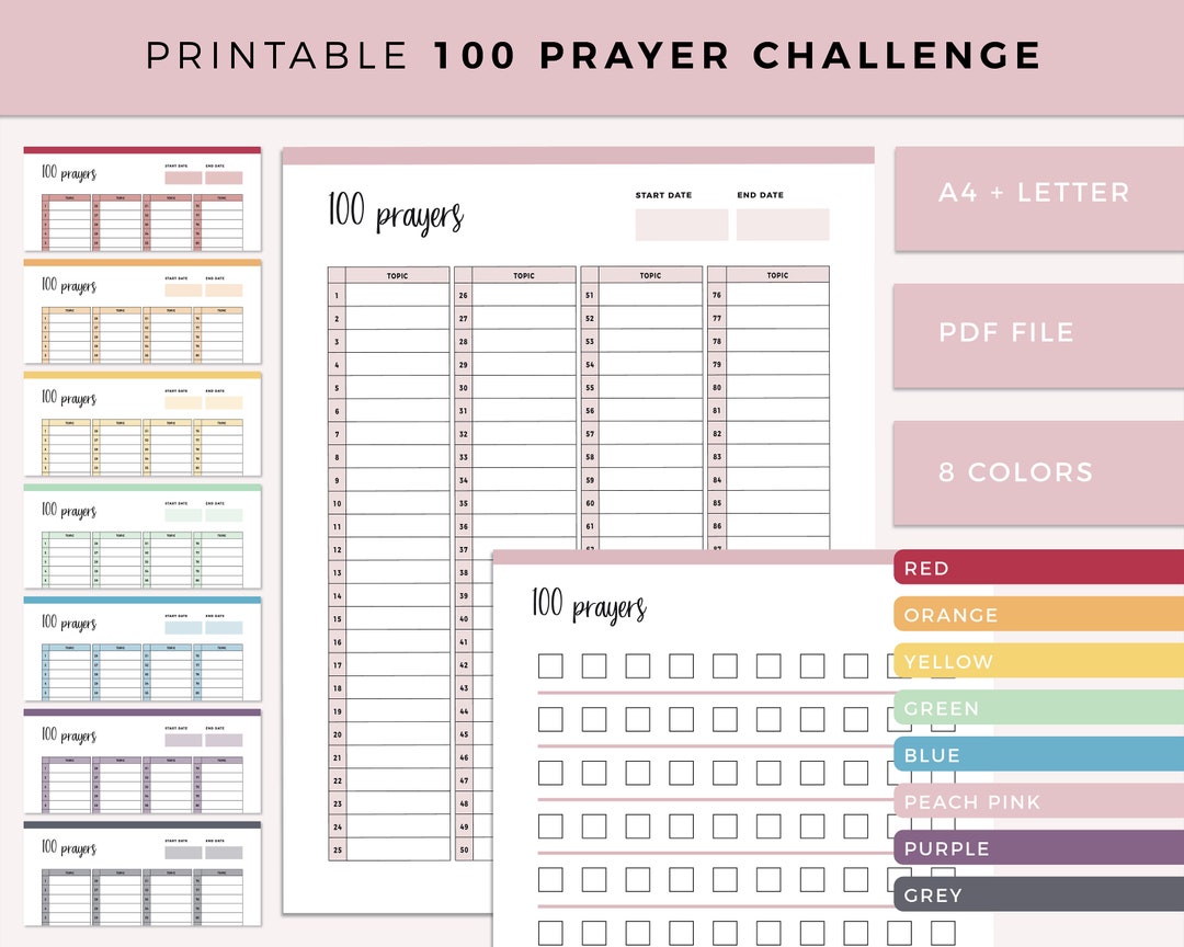 Printable 100 Prayer Challenge, Prayer Journal, Faith Journal, Daily ...