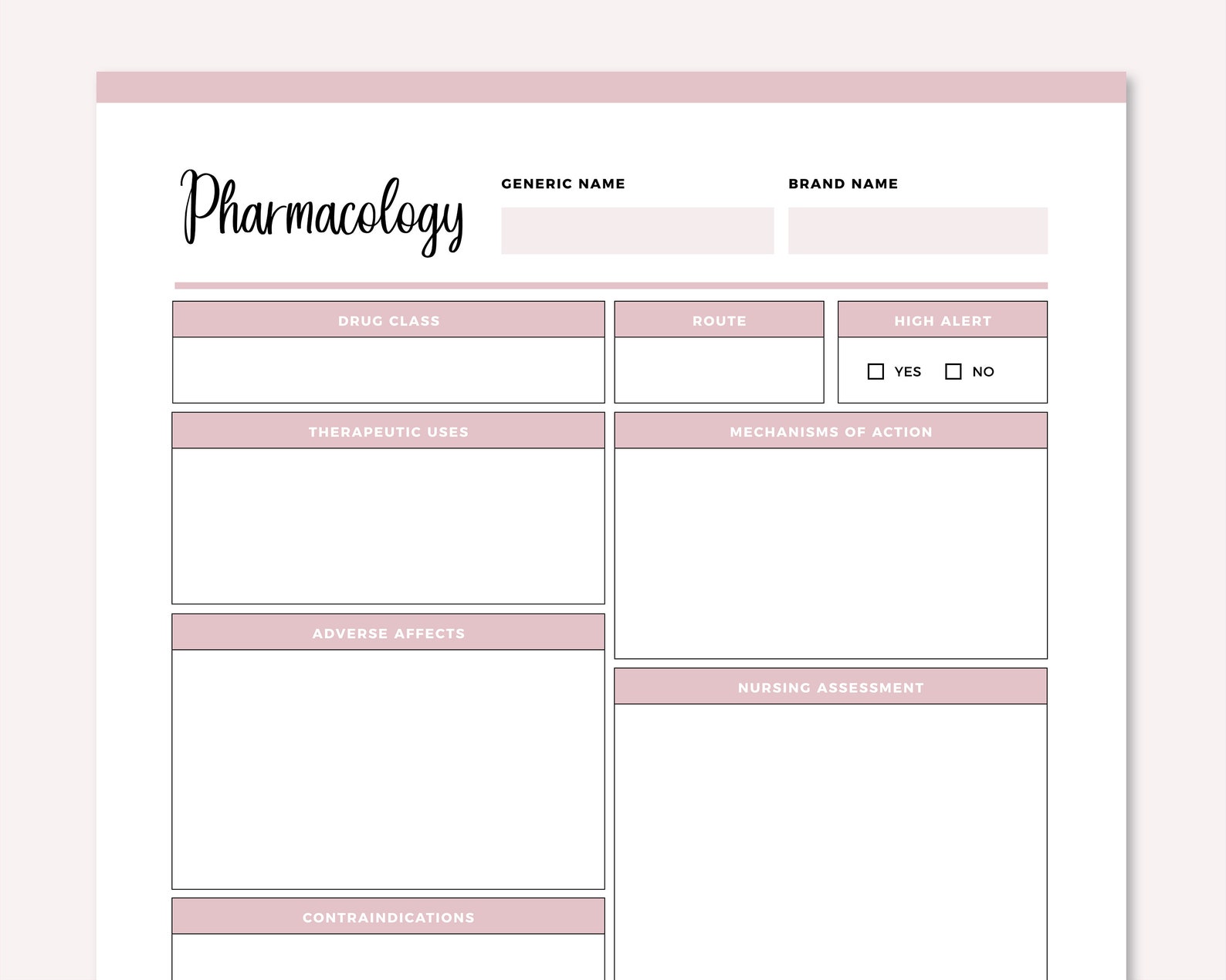 Printable Pharmacology Template for Nursing Student Student - Etsy