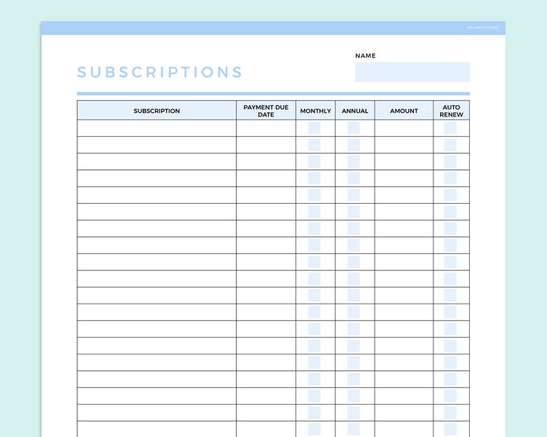Editable Subscription Tracker Printable Fillable Account - Etsy