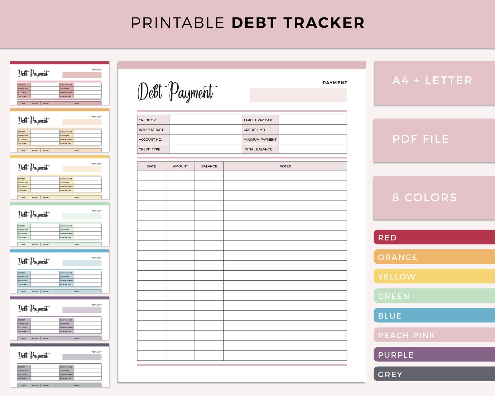 Printable Debt Tracker, Debt Payoff, Debt Payment Tracker, Print at ...