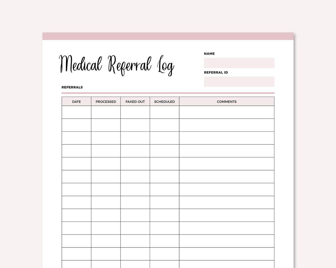 Medical Referral Log Printable, Referral Tracker for Referral ...