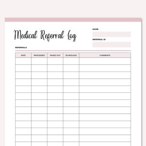 Medical Referral Log Printable, Referral Tracker for Referral ...