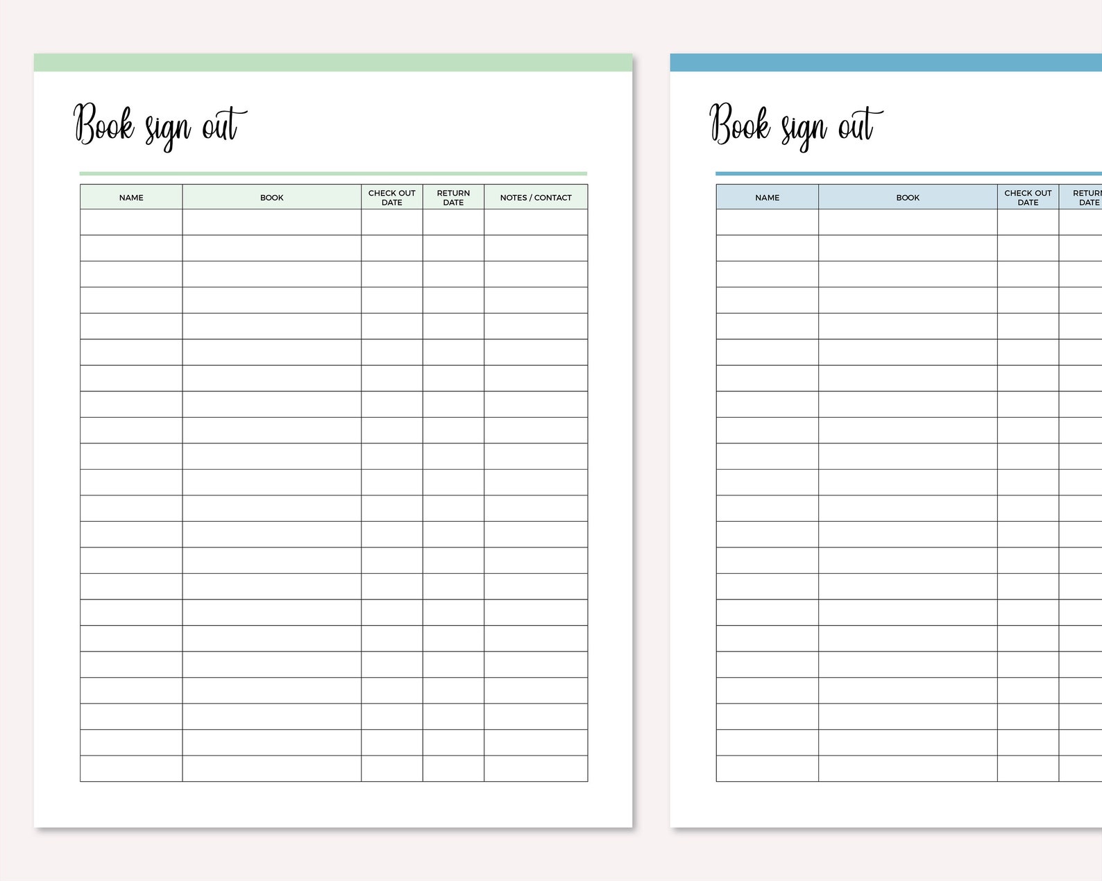 Printable Library Book Sign Out Sheet, Book Sign Out Form, School ...