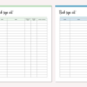 Printable Library Book Sign Out Sheet, Book Sign Out Form, School ...