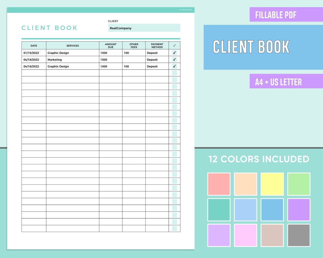 Editable Client Tracker, Client Book, Client Log, Client Payment Tracker, Client History ...