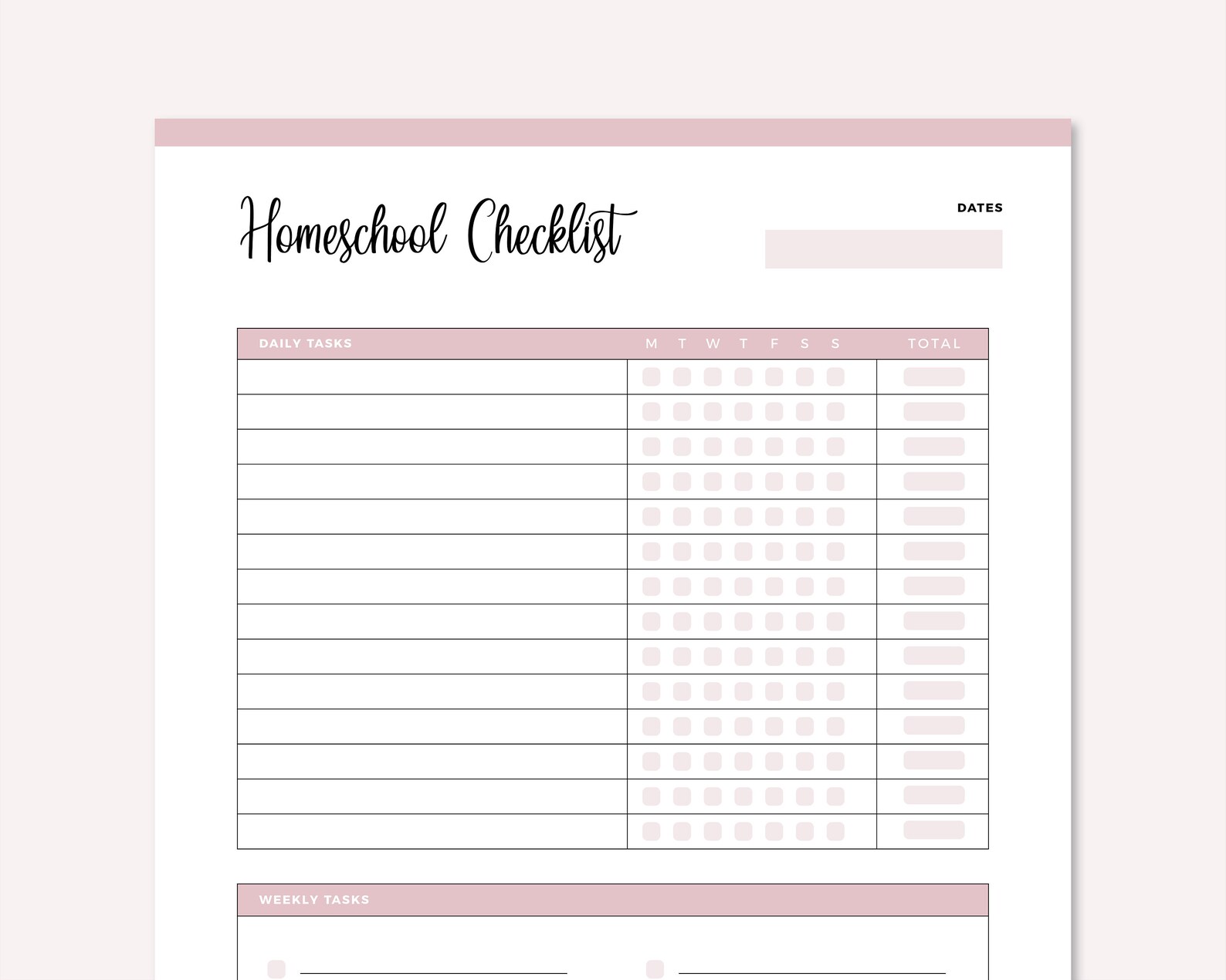 Homeschool Checklist Printable, Daily Checklist for Homeschool Teachers ...
