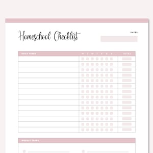 Homeschool Checklist Printable, Daily Checklist for Homeschool Teachers ...