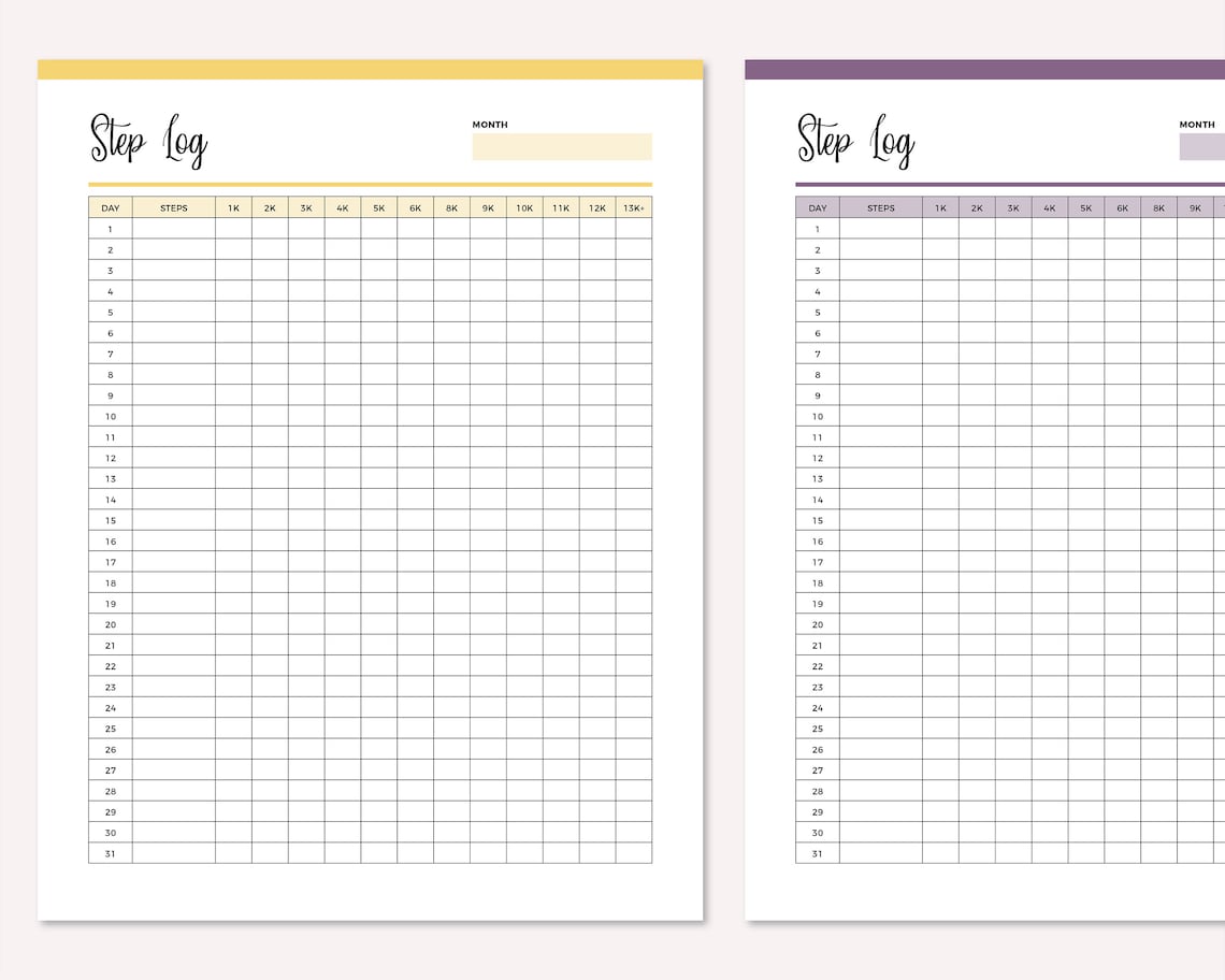 Step Tracker Printable Step Counter Daily Step Log Monthly - Etsy