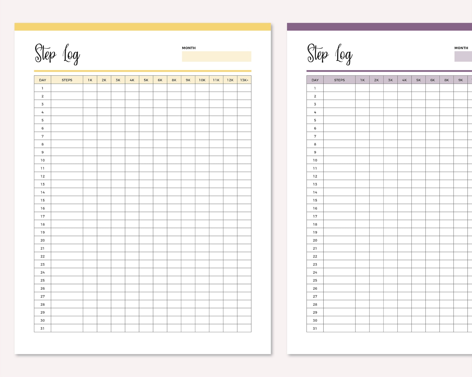 Step Tracker Printable, Step Counter, Daily Step Log, Monthly Step ...