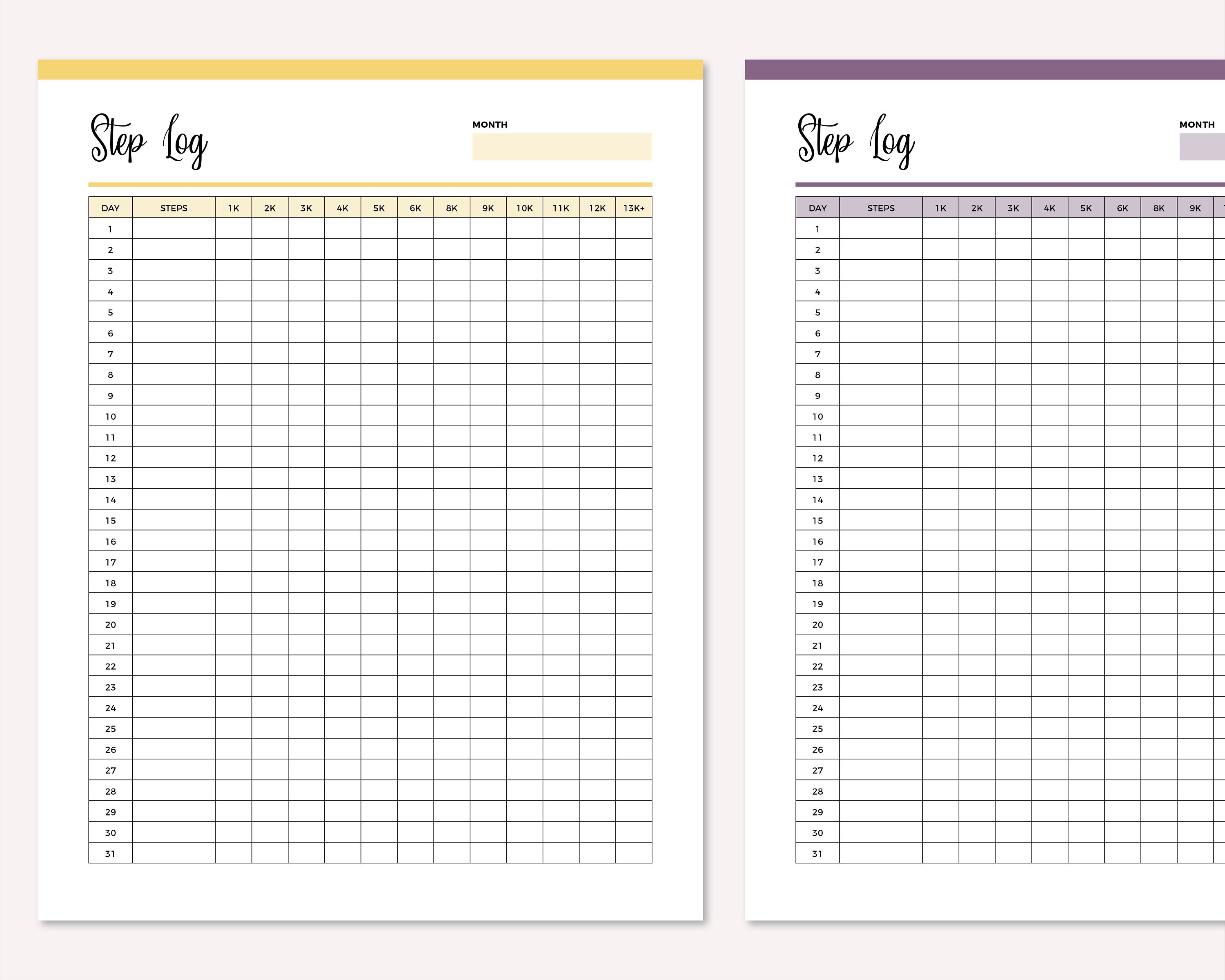 Step Tracker Printable, Step Counter, Daily Step Log, Monthly Step ...