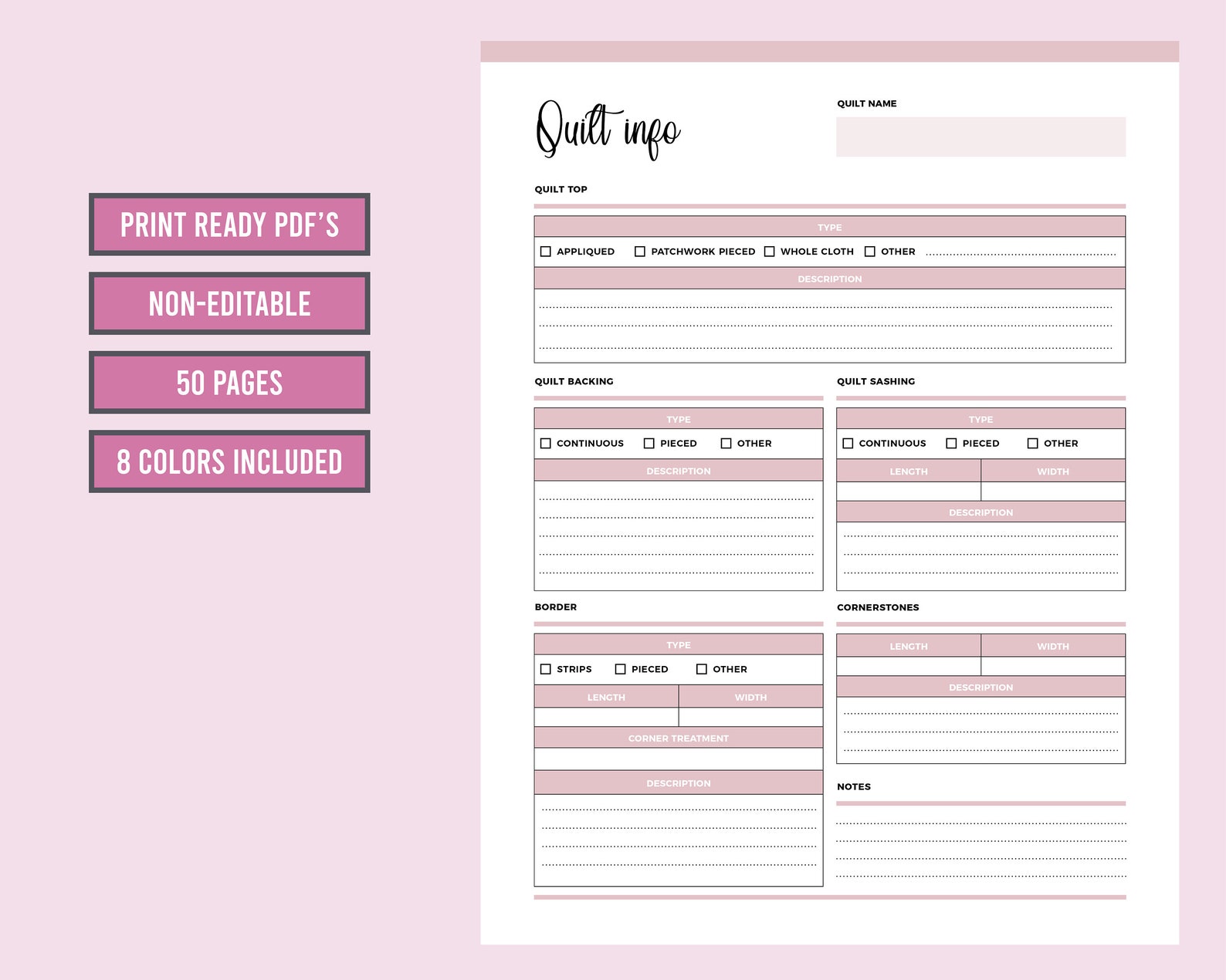 Quilting Planner Printable Quilt Planner Quilting Project - Etsy