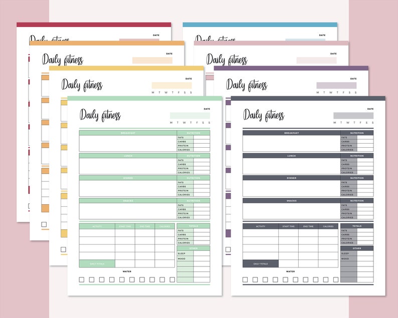 Daily Fitness Sheet Printable, Food and Exercise Tracker, Calorie ...