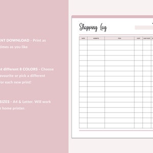Printable Shopping Log, Online Purchase Tracker, Shopping Tracker ...