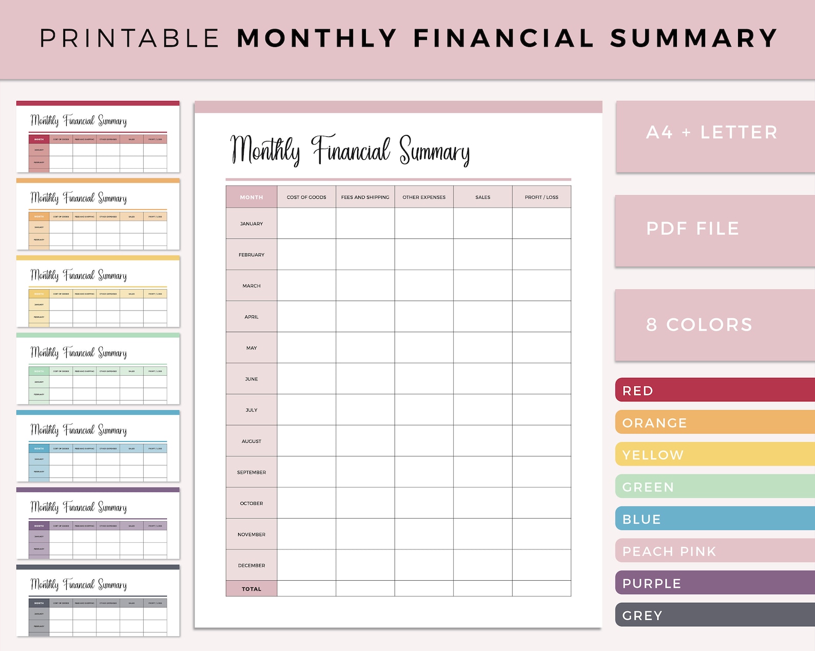 Printable Monthly Financial Summary Business Sales Tracker - Etsy