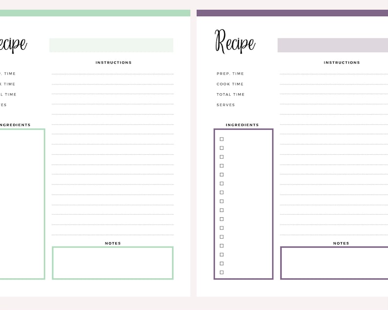 Printable Recipe Template Blank Recipe Page Cooking List - Etsy