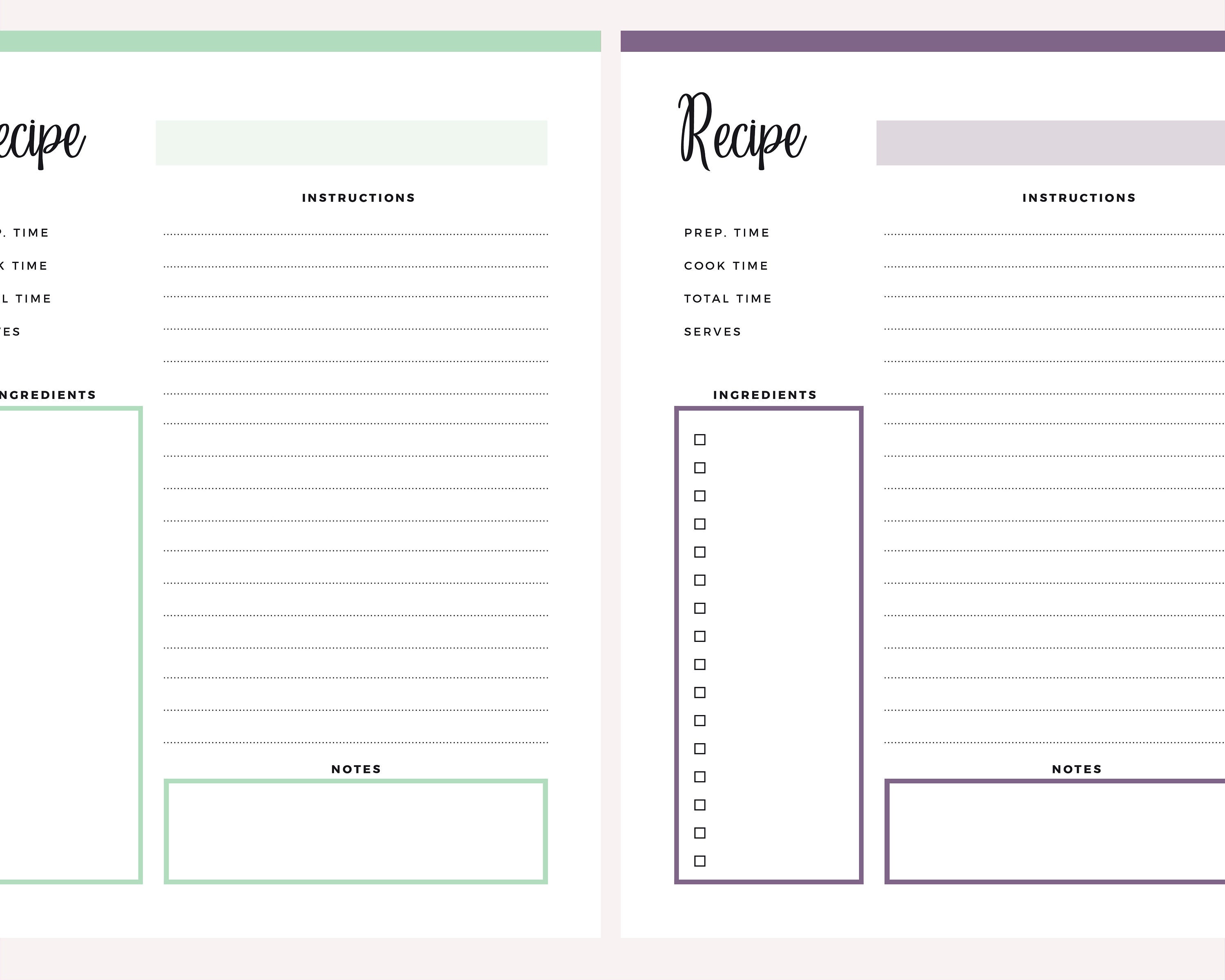 Printable Recipe Template Blank Recipe Page Cooking List - Etsy Australia