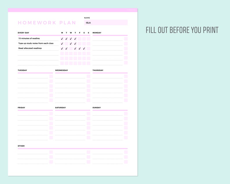 Editable Homework Checklist Fillable Homework Planner - Etsy