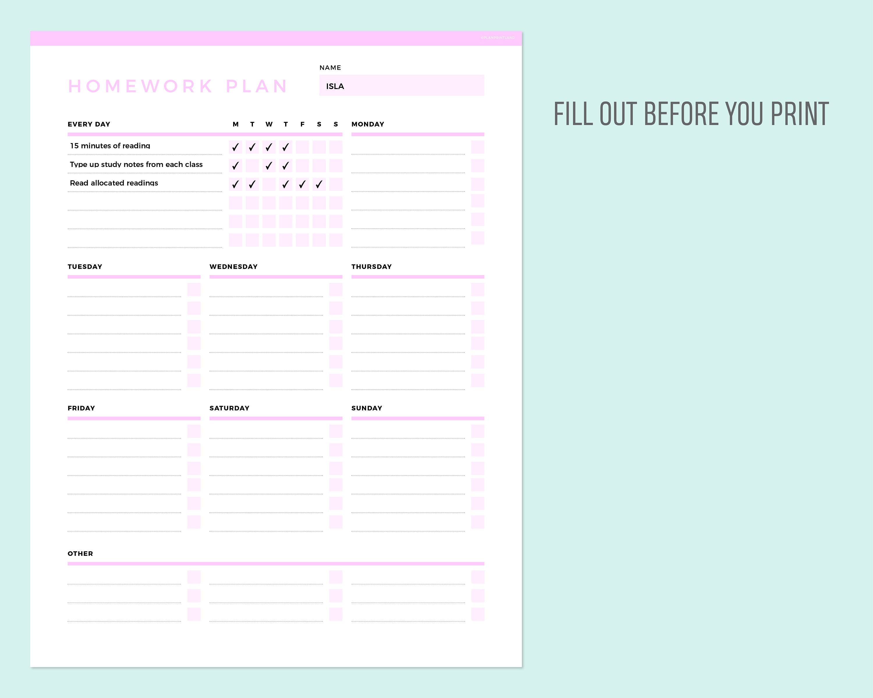 Editable Homework Checklist Fillable Homework Planner - Etsy