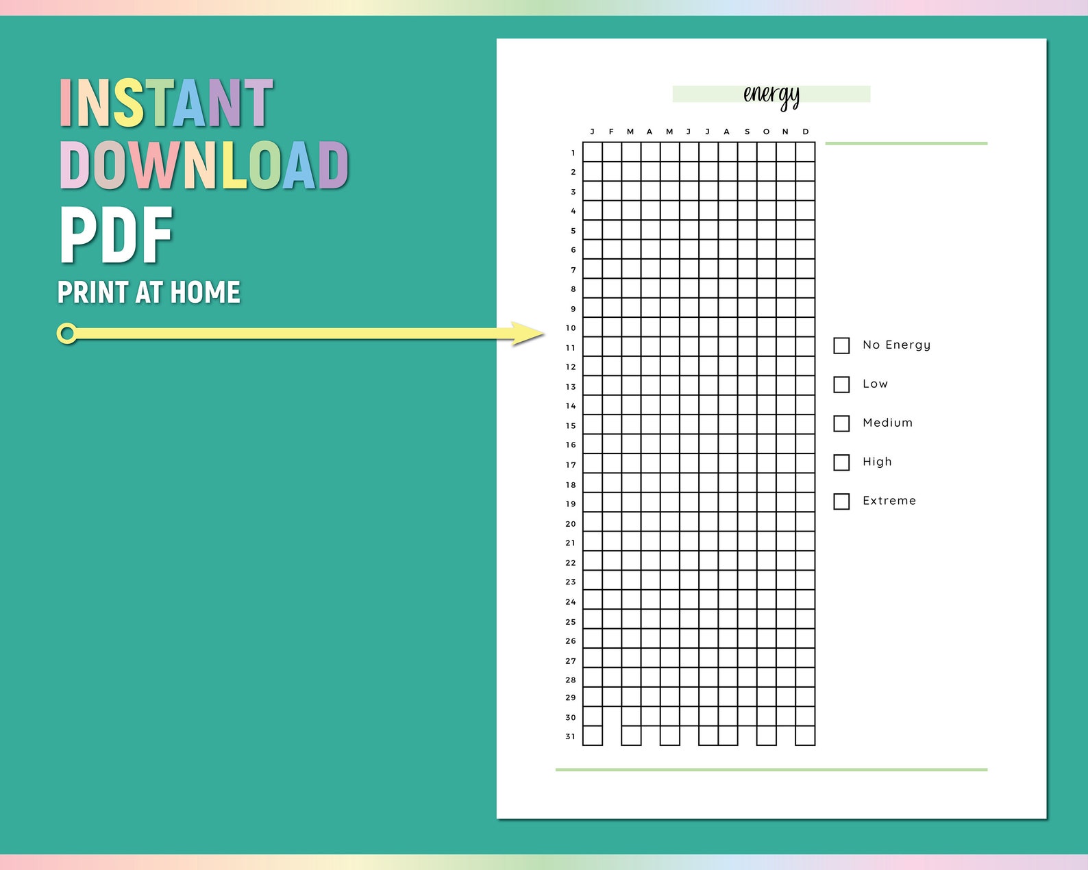 A5 Energy Level Tracker, Printable Energy Journal, Simple Yearly Energy ...